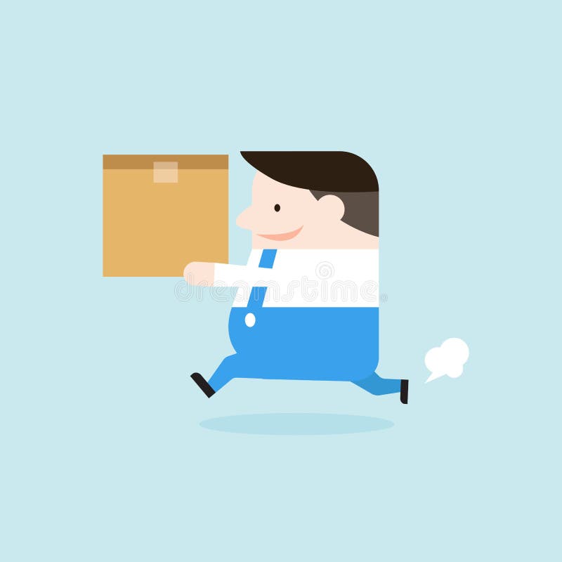Illustration of Delivery Man is Running and Holding the Box Paper Stock ...