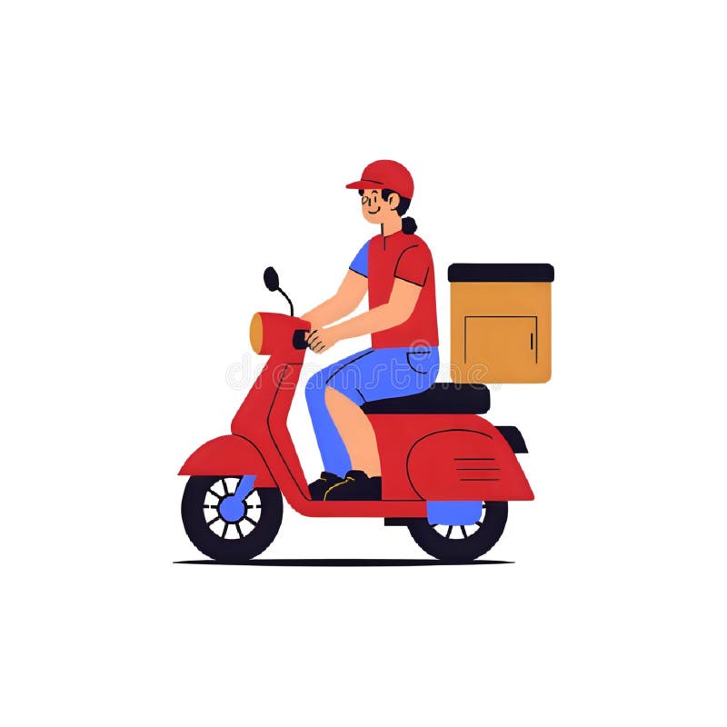 Illustration of a Delivery Person Riding a Red Scooter Stock ...
