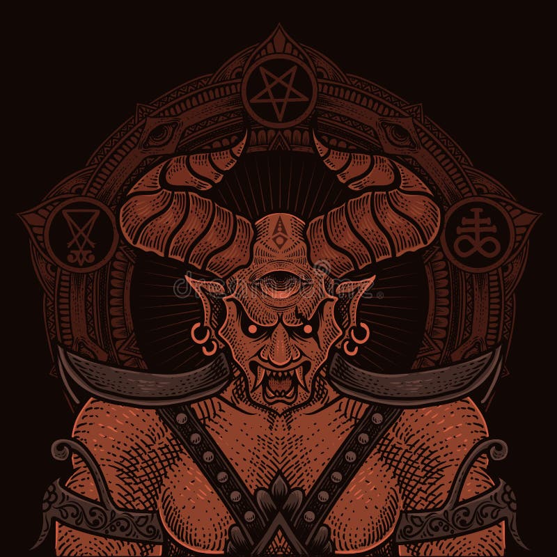 Illustration Demon Girl with Skull Antique Engraving Style Stock Vector ...