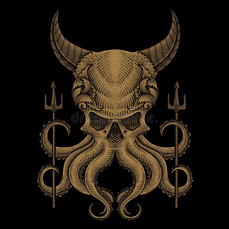 Illustration Demonic Octopus with Two Trident Weapon Stock Vector ...