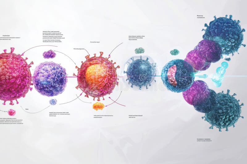 Illustrated Stages of a Virus Lifecycle Showing Penetration ...