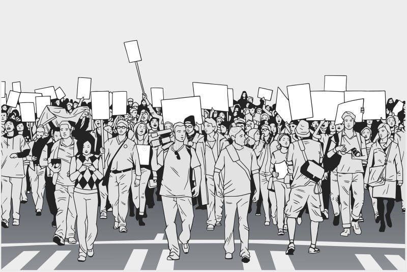 Illustration of Peaceful Asian Crowd Protest with Children and Blank ...