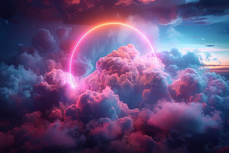 Depicting a Abstract Cloud Illuminated with Neon Light Ring on Dark ...