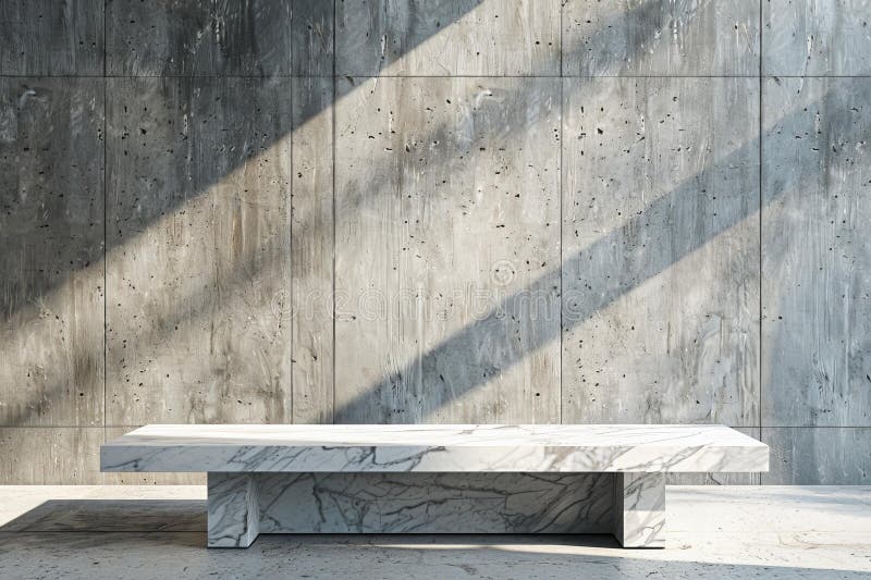 Depicting a Abstract White Marble Table and Shadow on Concrete Wall ...