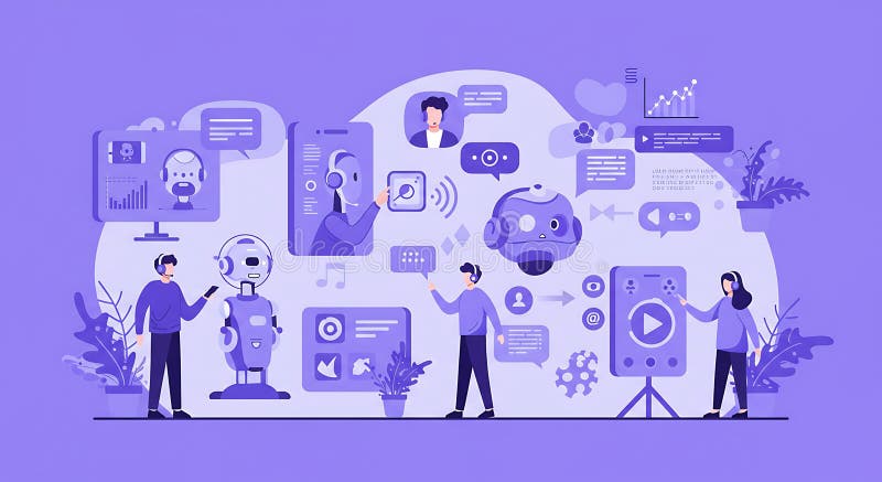 Illustration Depicting Artificial Intelligence and Technology Collaboration. Features Stock ...