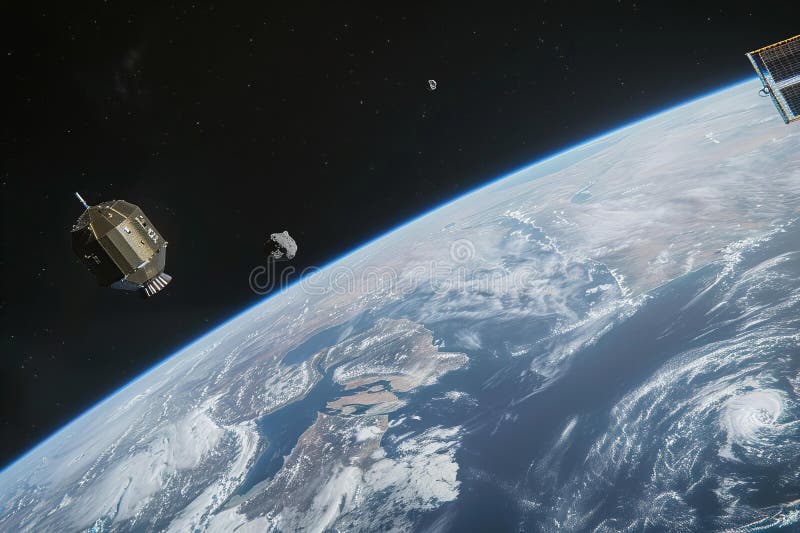 Depicting a Asteroid is Approaching Earth, Viewed from Space. Earth is ...