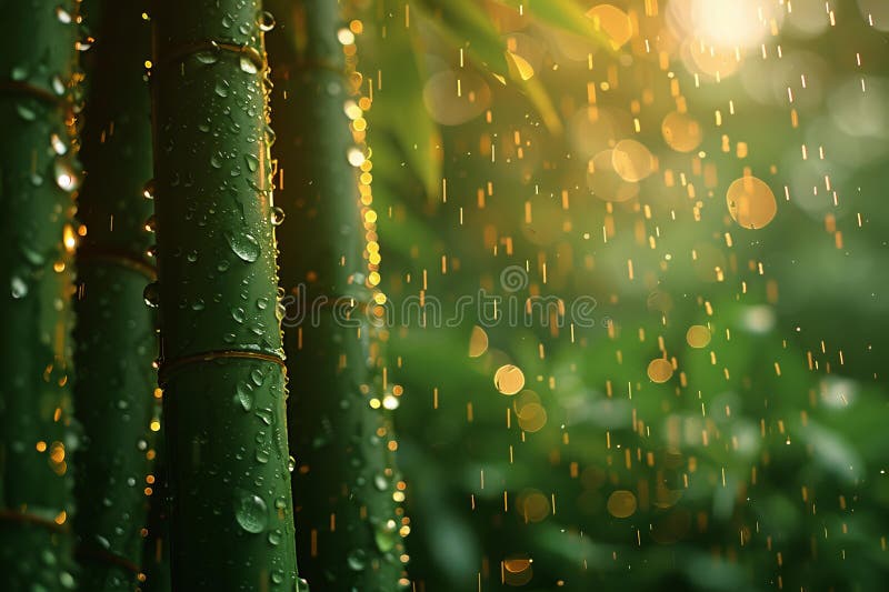 Depicting a Bamboo Rain Drops on the Bamboos, High Quality, High ...