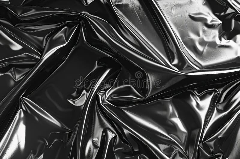 Depicting a Black and White Image of Shiny Plastic Fabric, Dramatic ...