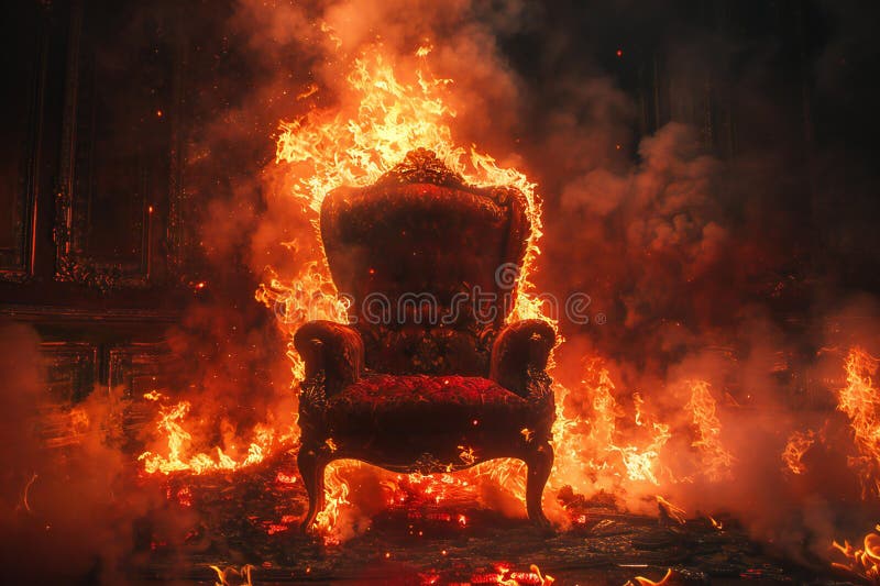 Depicting a Chair on Fire, Dark Background, Red Color Tones, Dramatic ...