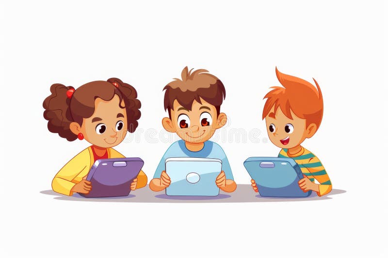 Kids Engaged in Educational Technology Stock Illustration ...