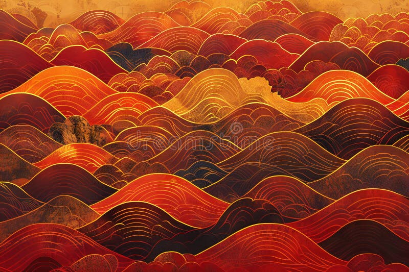 Depicting a Chinese Wave Pattern in Orange and Red Color, High Quality ...