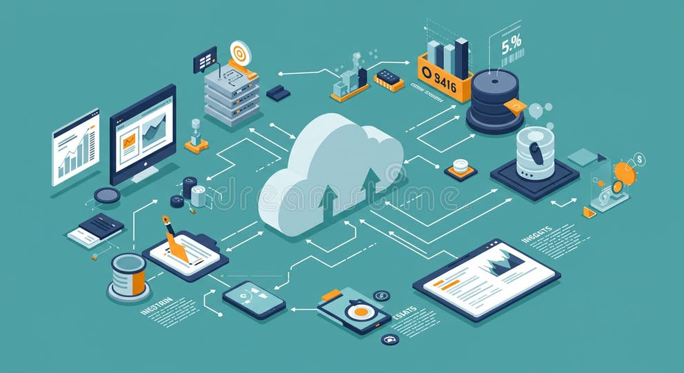 Illustration Depicting Cloud Computing with Various Interconnected ...