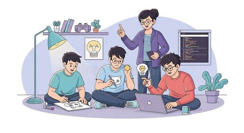 Team of Creative Minds: Education, Innovation, and Technology Stock Illustration - Illustration ...