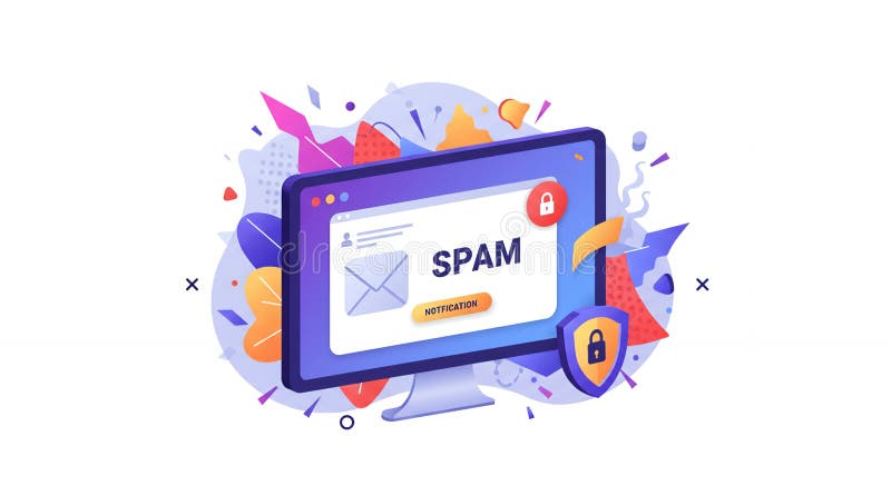 Illustration of a Computer Screen Displaying a Spam Email Notification ...
