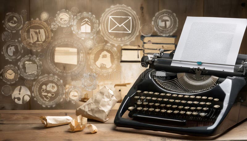 Writing and Publishing an Article, Featuring Elements Like a Typewriter ...