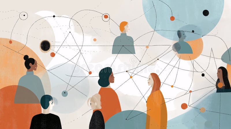 Connected Diverse Group of People Illustration with Graphic Network ...