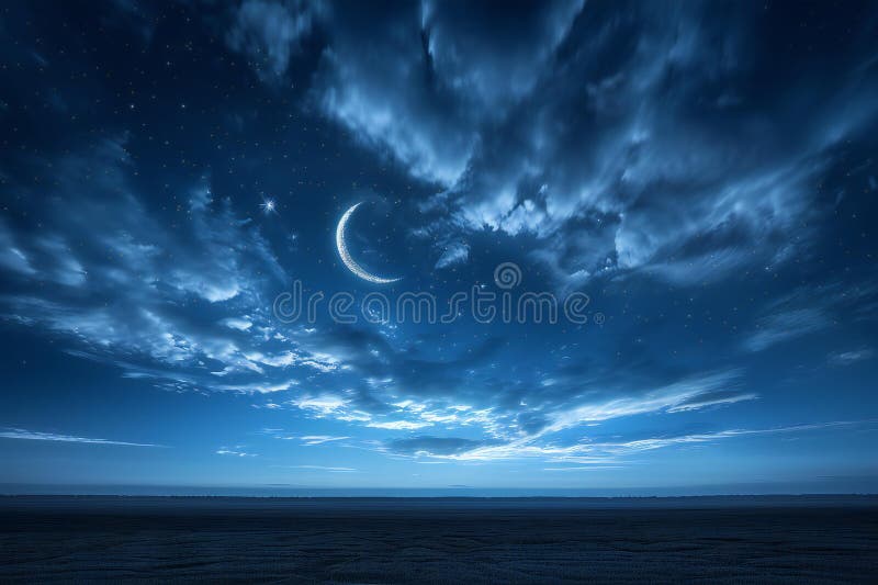 Depicting a Crescent and Star in the Sky with Clouds, High Quality ...