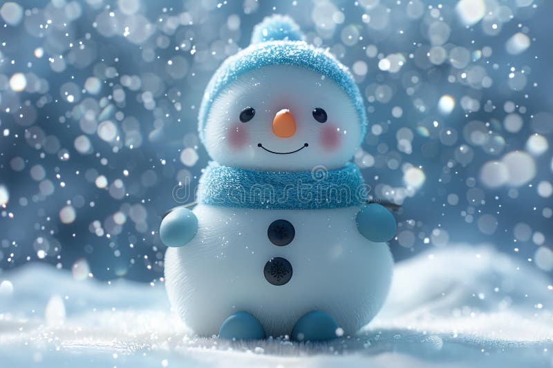 Depicting a Cute Snowman in Front of a Snow Falling Snow, High Quality ...