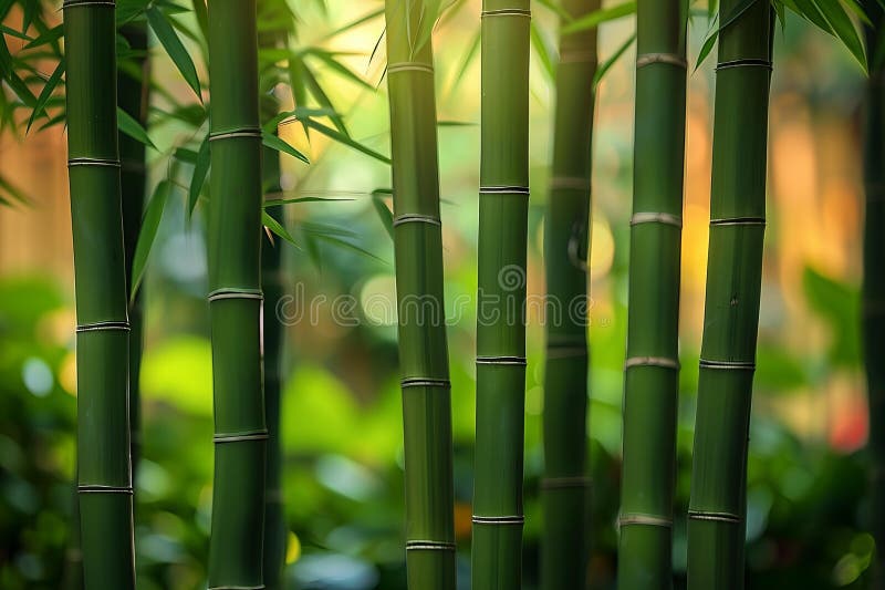 Depicting a Dense Bamboo Forest with Tall, Green Stalks Standing Side ...