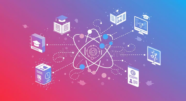 Illustration Depicting Digital Education Concepts with an Atomic Diagram at the Center. Stock ...