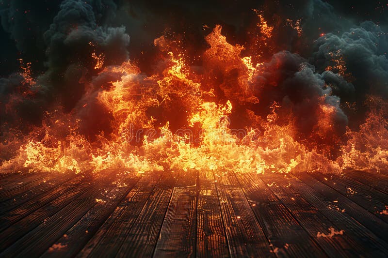 Depicting a Fire and Explosion on Hot Wooden Floor, High Quality, High ...