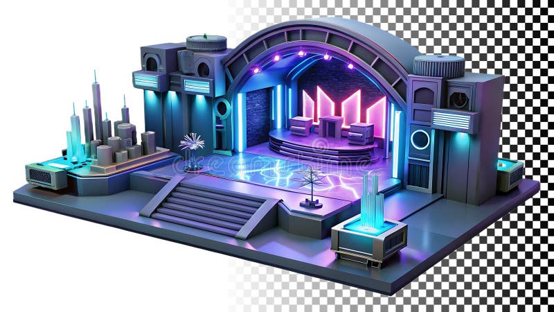 Futuristic Concert Stage Setup, Neon Light Performance Area Design Png ...