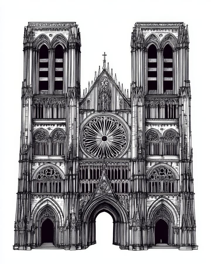 Illustration Depicting Gothic Architecture with Elements of Medieval ...