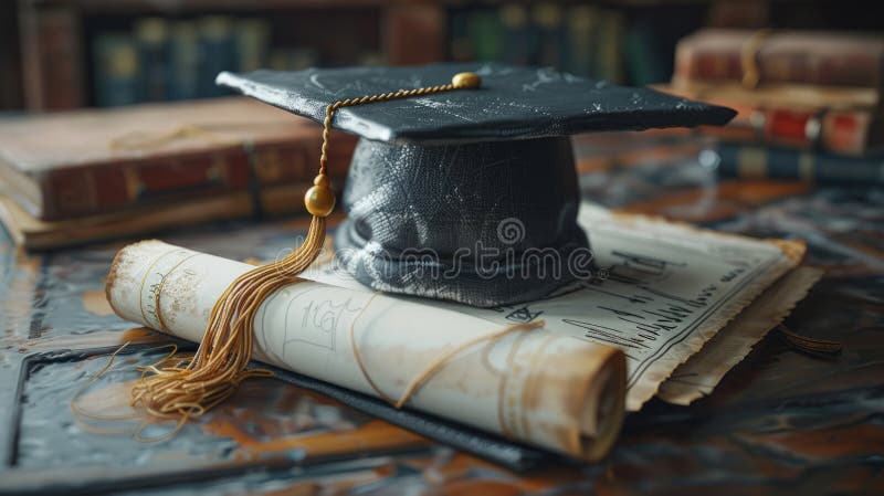 An Illustration Depicting a Graduation Cap with Tassel and Rolled ...