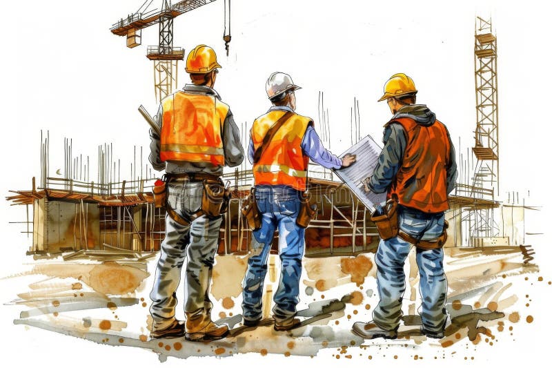 Construction Workers Collaborating on-site Stock Illustration ...
