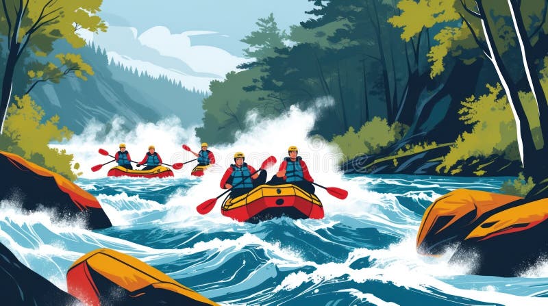 Whitewater Rafting Adventure in a Scenic River, Group of People ...