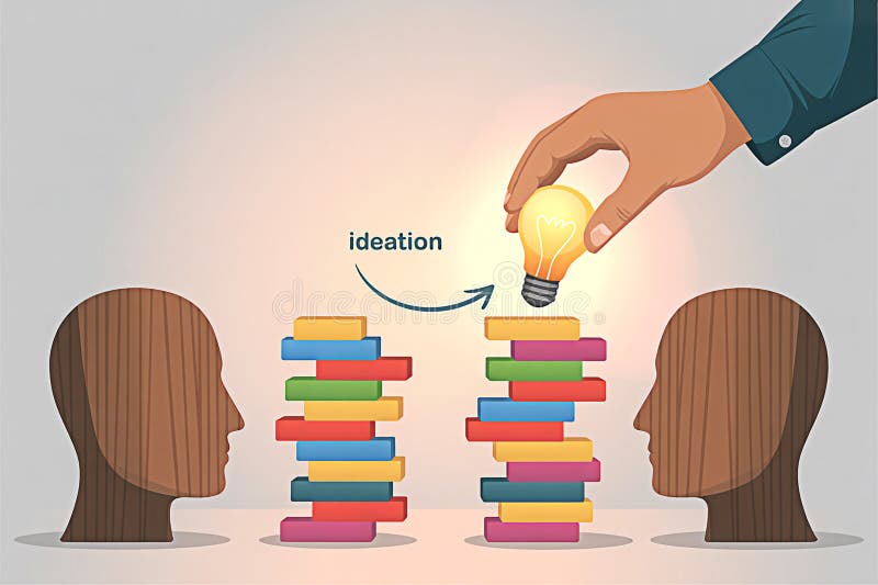 Ideation Process Illustration Showing Knowledge Transfer and Creative ...