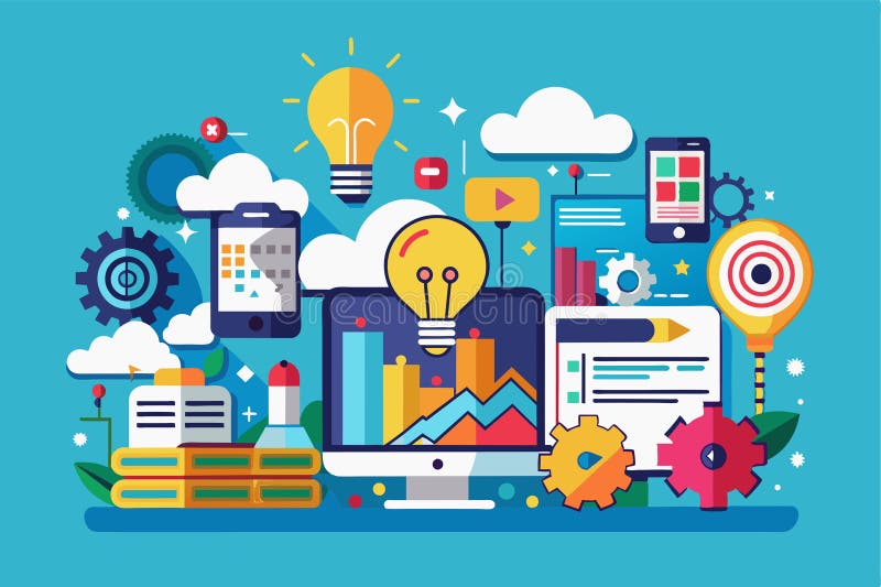 An Illustration Depicting Innovation and Technology with Icons of Light ...