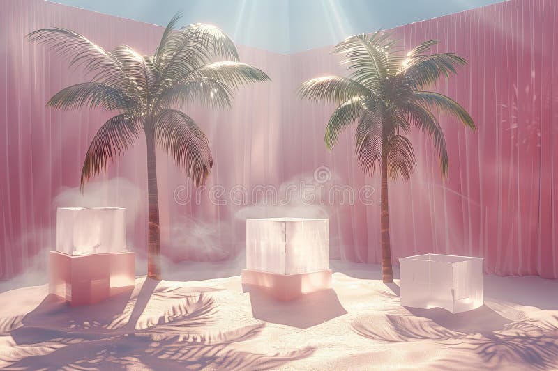 Depicting a Landscape of Three White Plastic Boxes Sitting in Sand with ...