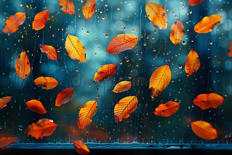 Depicting a Leaves Fall from Window on Rainy Gloomy Fall, High Quality ...