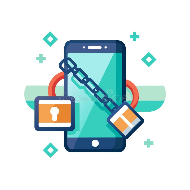 Secure Smartphone Concept: Locked Phone with Chain and Padlock Icon ...