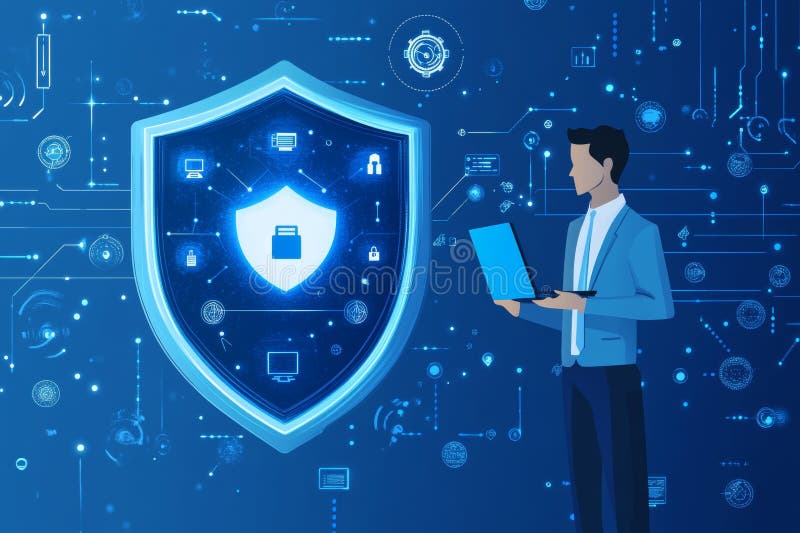 Illustration Depicting Man Using AI for Cybersecurity and Automating ...