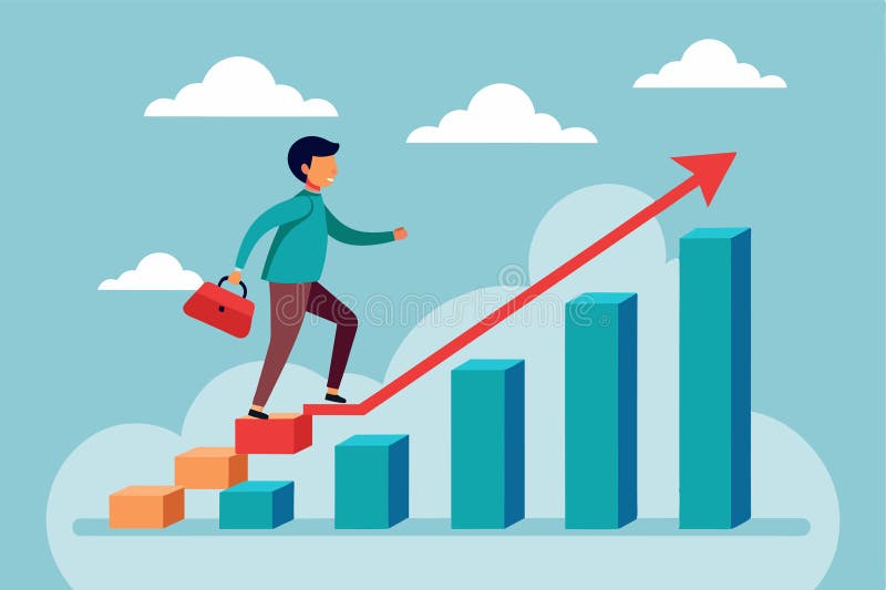 An Illustration Depicting a Man Walking Upwards on a Customized Bar ...