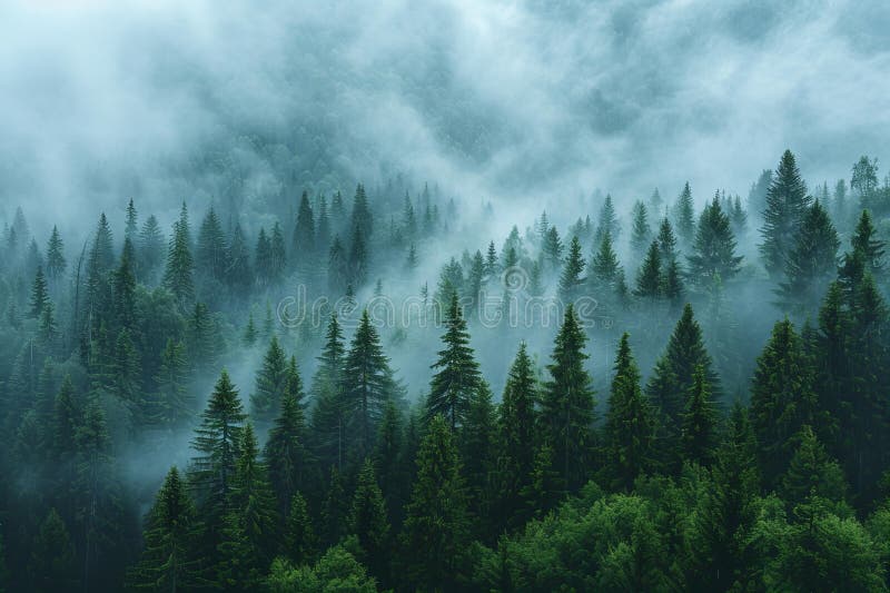 Depicting a Misty Forest Landscape with Tall Trees , High Quality, High ...