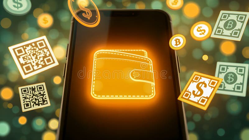Illustration Depicting a Mobile Wallet with a Qr Code Concept Stock ...