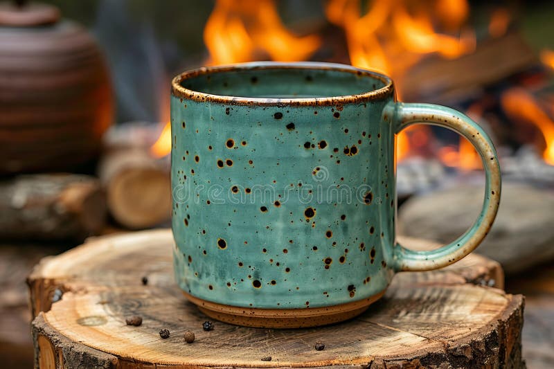 Depicting a Mug on the Stump in Front of an Open Fire, High Quality ...