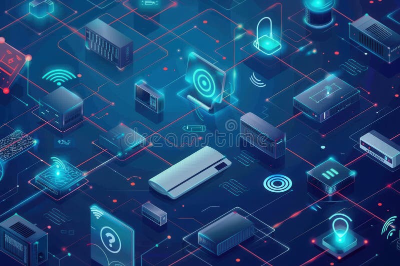 An Illustration Depicting a Network of Smart Home Devices, Routers, and ...