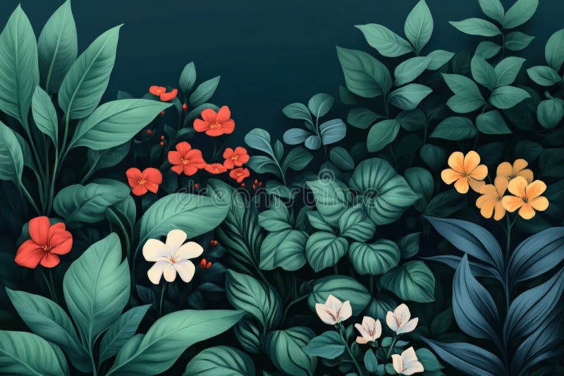 An Illustration Depicting New Growth and Blooming Plants in Spring ...