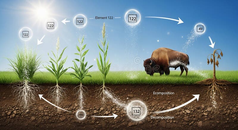 Element 122 Cycle through Grass, Bison, and Decomposition, Illustrating ...