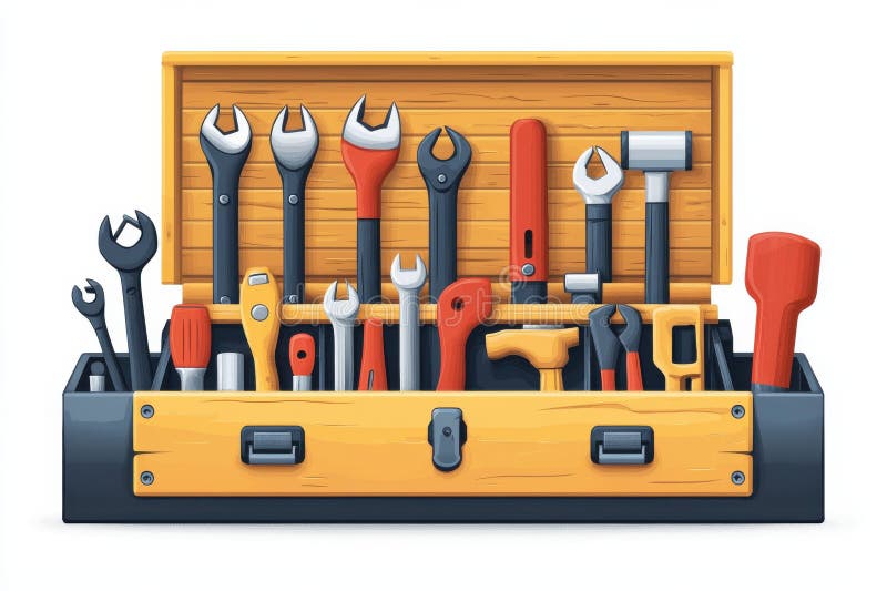 Wooden Toolbox Filled with Tools Arranged in an Organized Manner Stock ...