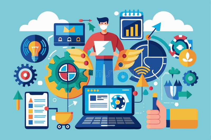 An Illustration Depicting a Person Engaged in Digital Transformation ...