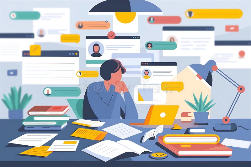 A Person Experiencing Remote Work Burnout Surrounded by Digital ...