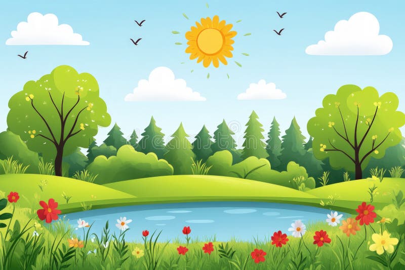 An Illustration Depicting the Pleasant Weather Typical of Spring Stock ...