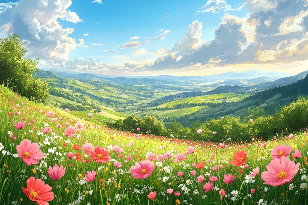 An Illustration Depicting the Pleasant Weather Typical of Spring Stock ...