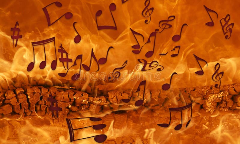 Musical notes on fire stock vector. Illustration of bonfire - 4302413