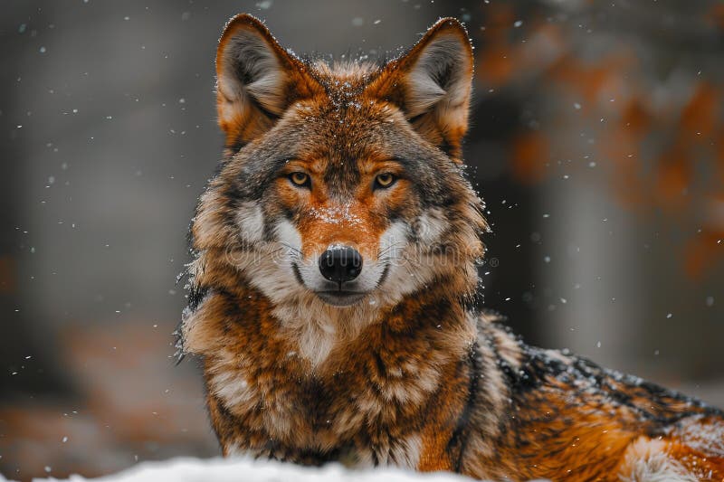 Depicting a Red Wolf in the Snow with Black Spots, High Quality, High ...